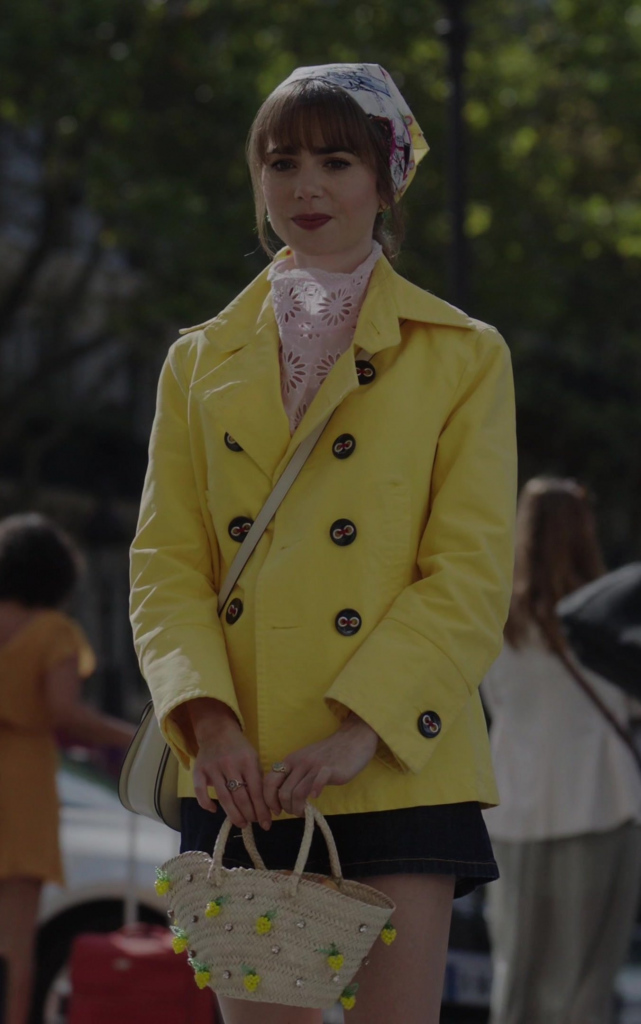 Straw Bag of Lily Collins as Emily Cooper in Emily in Paris TV Show