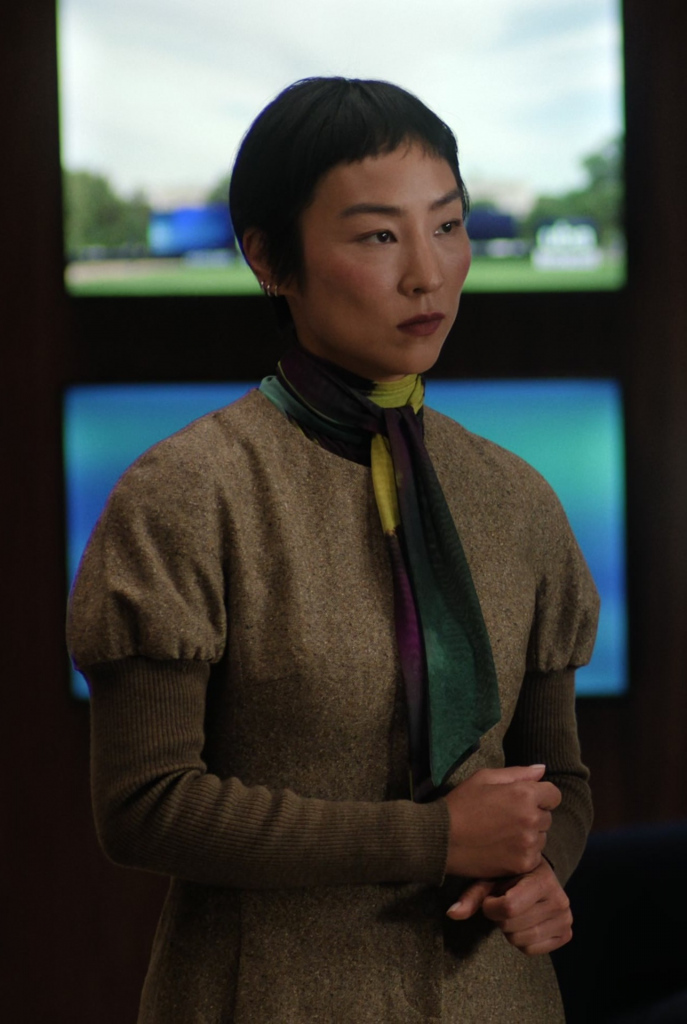 Multicolor Silk Scarf of Greta Lee as Stella Bak in The Morning Show TV ...