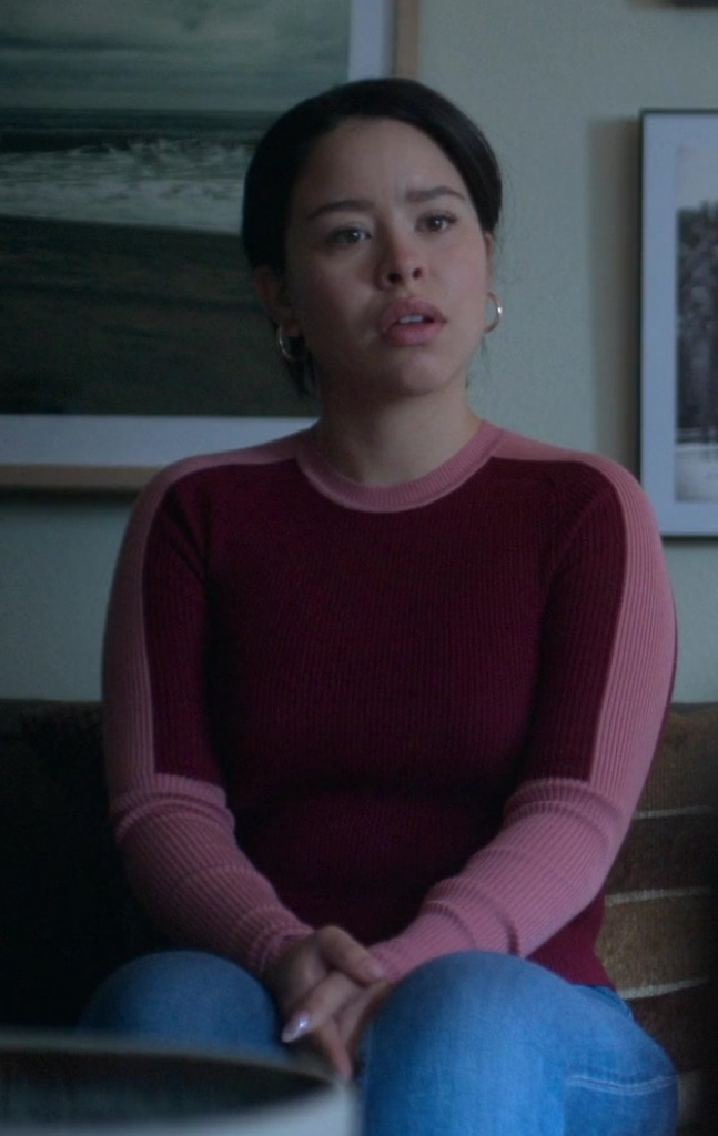 Burgundy Slim Fit Ribbed Crew Neck Sweater Of Cierra Ramirez As Mariana Adams Foster In Good